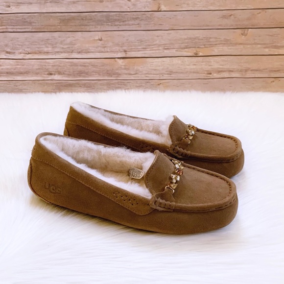 UGG | Shoes | Ugg Ansley Charm Gem Chestnut Suede Slippers | Poshmark